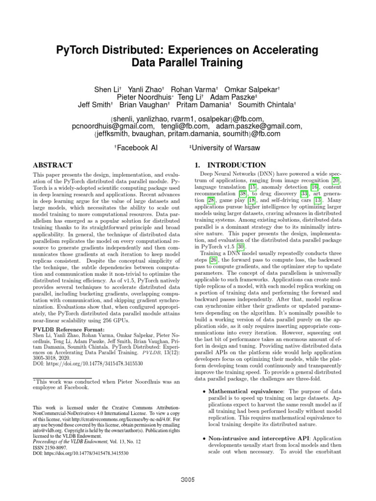 Pytorch Distributed: Experiences On Accelerating Data Parallel Training ...