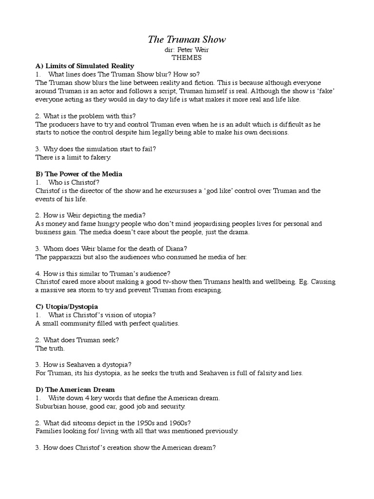 The Truman Show: A Critique of Reality TV and Privacy | PDF | Dream