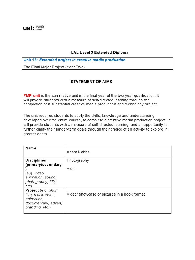 Unit 13 Statement of Aims - Blank Template With Prompts 2022-23 | PDF ...