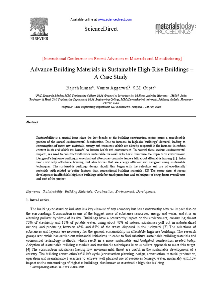 Advance Building Materials in Sustainable High-Rise Buildings - A Case ...