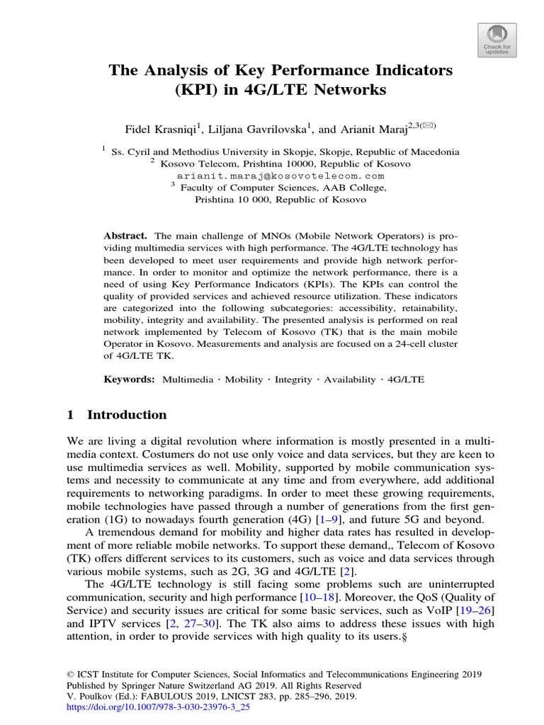 The Analysis of Key Performance Indicators (KPI) in 4G/LTE Networks ...