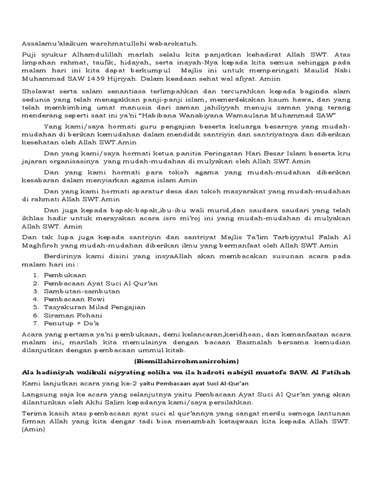 Teks MC Maulid Nabi | PDF