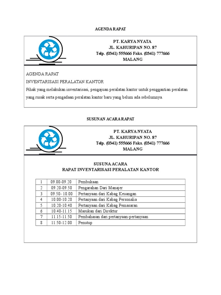 Contoh Agenda Rapat | PDF
