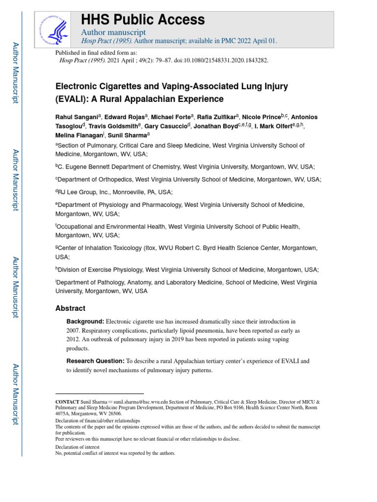 Electronic Cigarettes and Vaping Associated Lung Injury | PDF ... Electronic Cigarettes and Vaping Associated Lung Injury | PDF ...