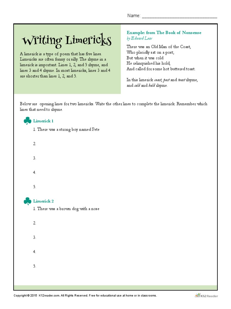 Writing Limericks | PDF | Limerick (Poetry) | Poetics