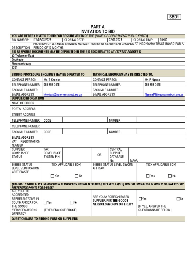 RFQ - Cleaning Services and Maintenance of Garden and Grounds PDF | PDF ...