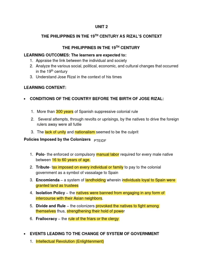 Rizl 111 Unit 2 The Philippines in The 19TH Century As Rizal's Context | PDF | Exploration | Age ...
