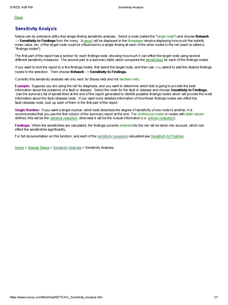 Sensitivity Analysis Using Netica | PDF | Sensitivity And Specificity | Sensitivity Analysis
