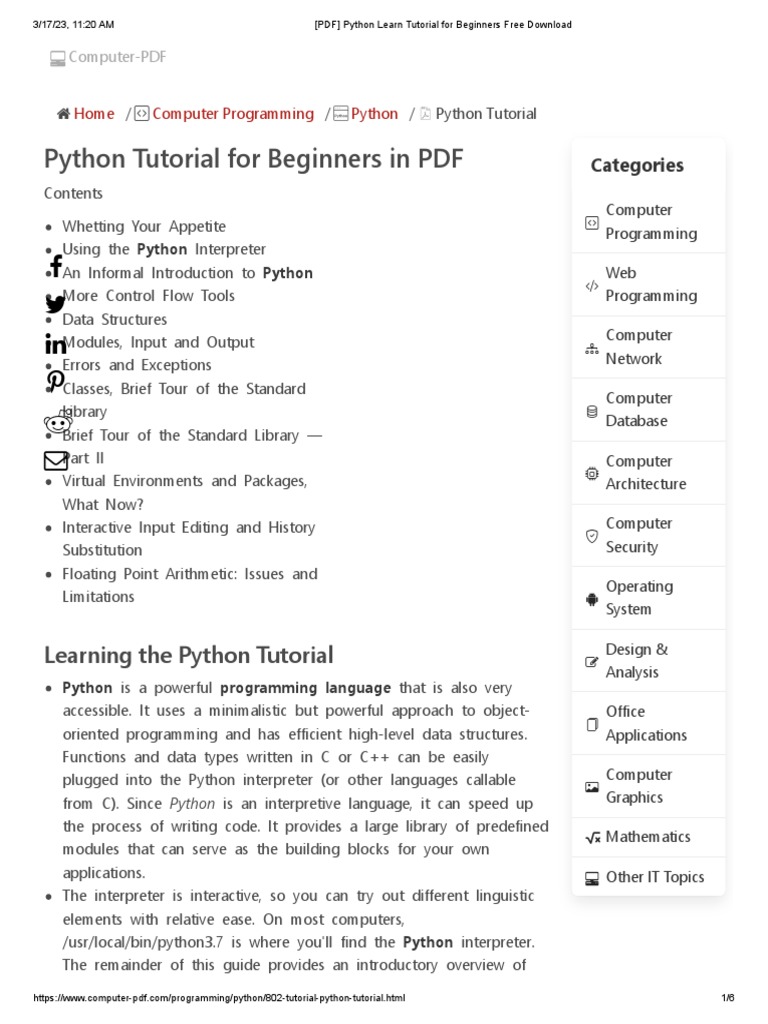(PDF) Python Learn Tutorial For Beginners | PDF | Python (Programming Language) | Computer ...