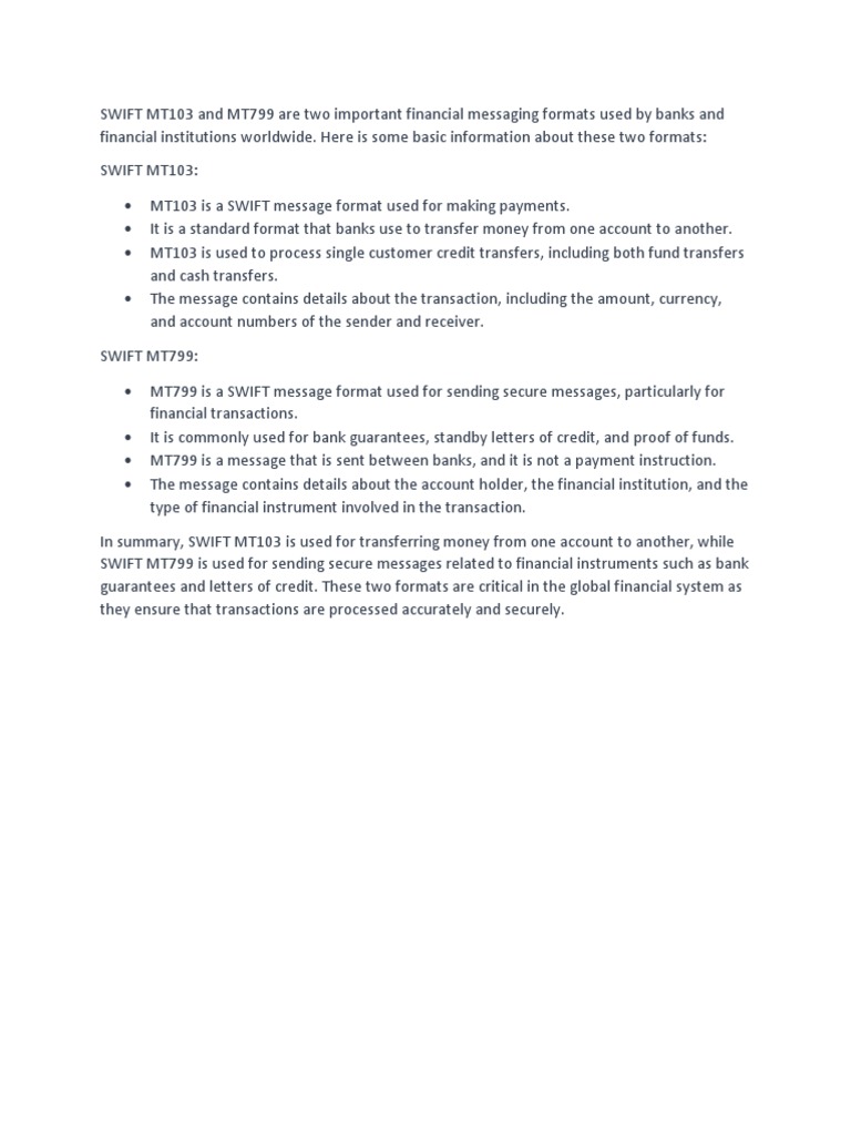 MT103 and MT799 | PDF