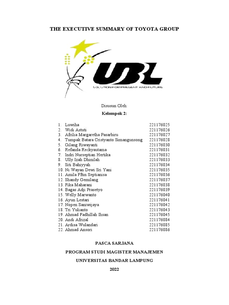 Rangkuman Eksekutif Grup Toyota | PDF