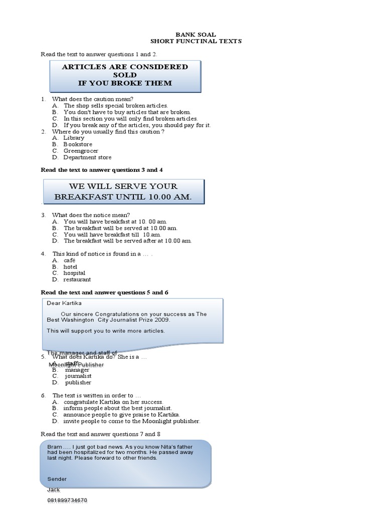 Bank Soal Short Functional Texts | PDF | Home & Garden