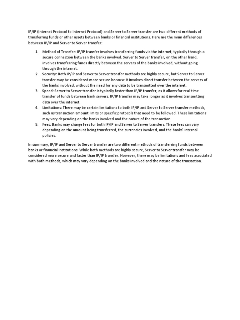 Diffrent Between IP/IP and Sever/Server Transfer | PDF