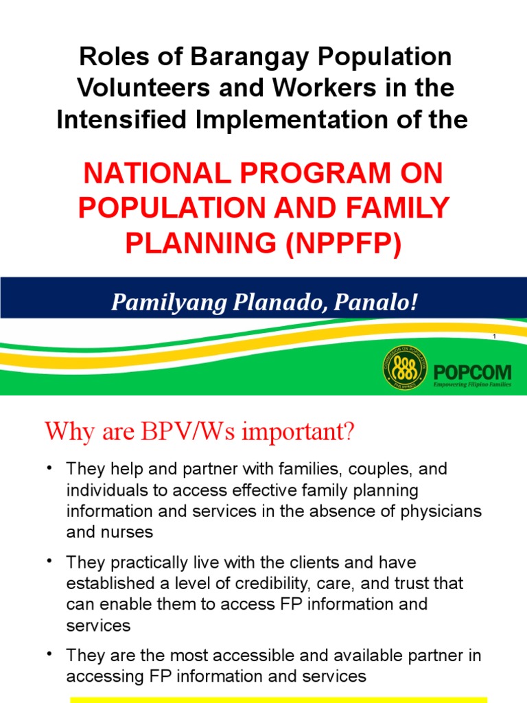Roles of BPVs in The NPPFP | PDF | Family Planning | Public Services