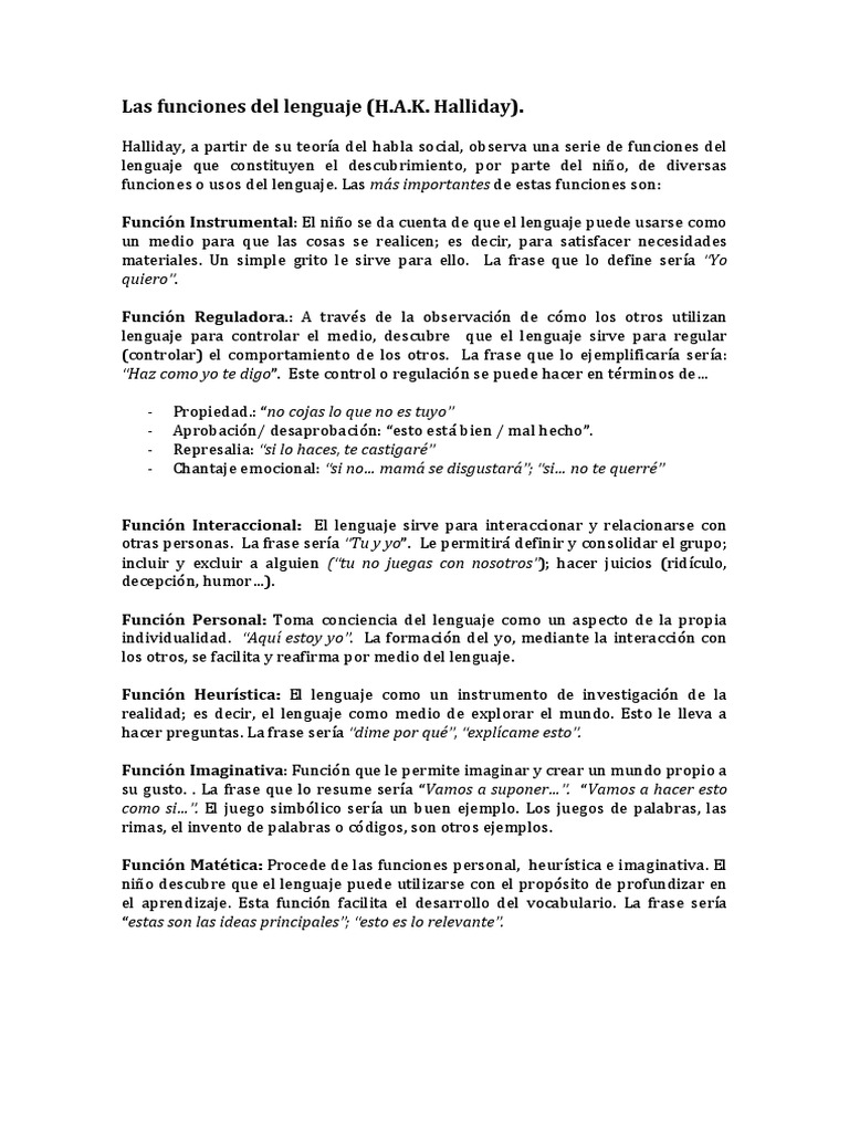 Las Funciones Del Lenguaje. Halliday PDF | PDF | Psicología cognitiva | Sicología
