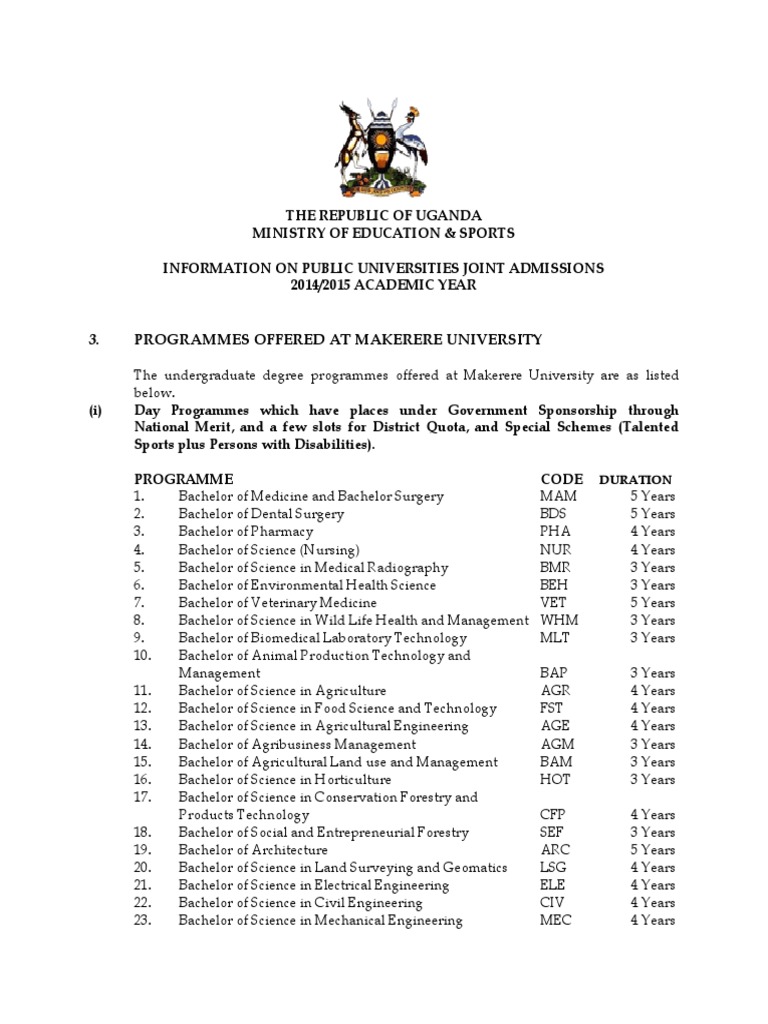 Programmes Offered at Makerere University PDF | PDF | Science