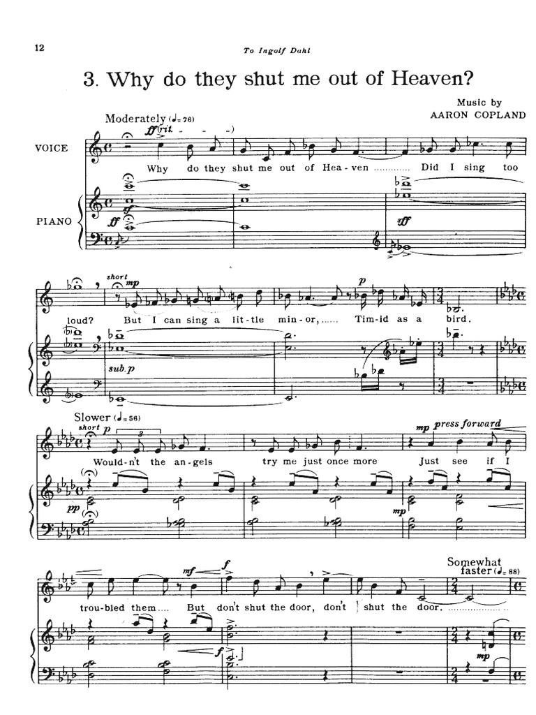 Aaron Copland "Why Do They Shut Me Out of Heaven" From 12 Poems by ...