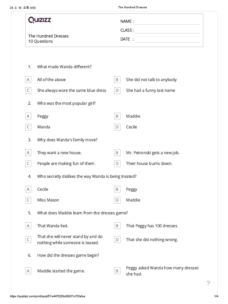 The Hundred Dresses | PDF