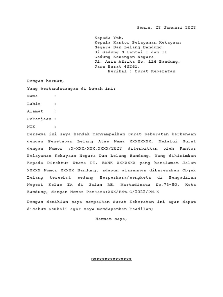 Surat Keberatan Lelang KPKNL | PDF