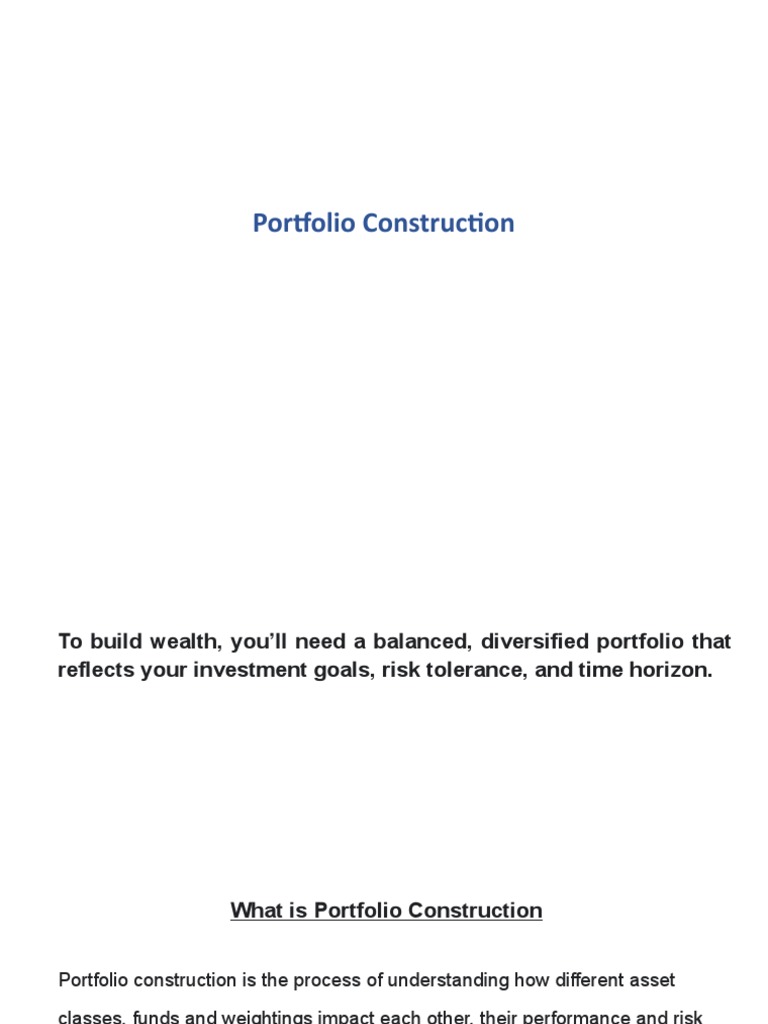 Chapter 5 - Portfolio Construction | PDF | Capital Asset Pricing Model ...