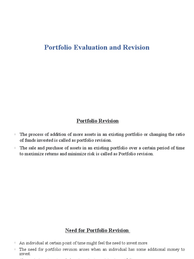 Chapter 6 - Portfolio Evaluation and Revision - Key | PDF | Sharpe Ratio | Beta (Finance)