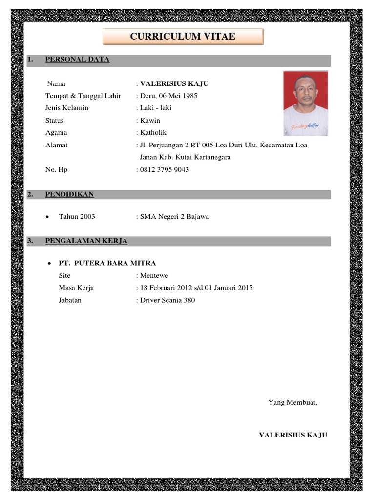 Curriculum Vitae Valerisius Kaju Baru | PDF