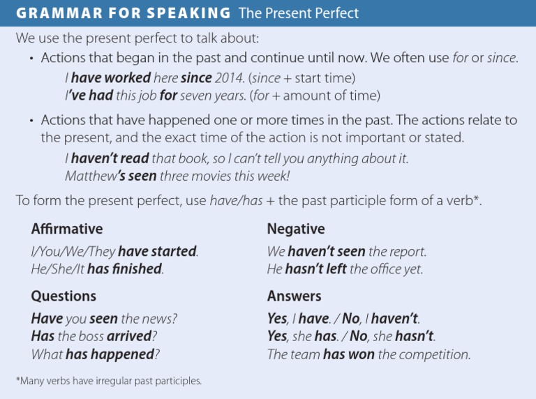 GRAMMAR For Speaking The Present Perfect | PDF | Verb | Cognitive Science