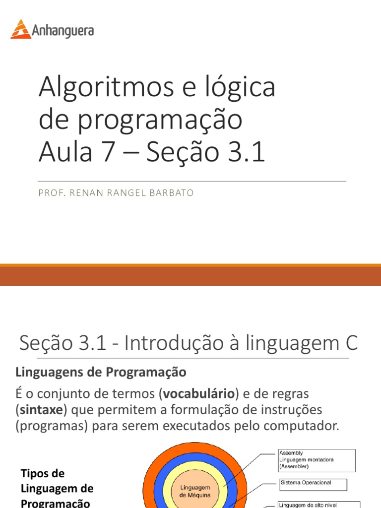 Algoritmos E Lógica De Programação Aula 7 Seção 31 Pdf 