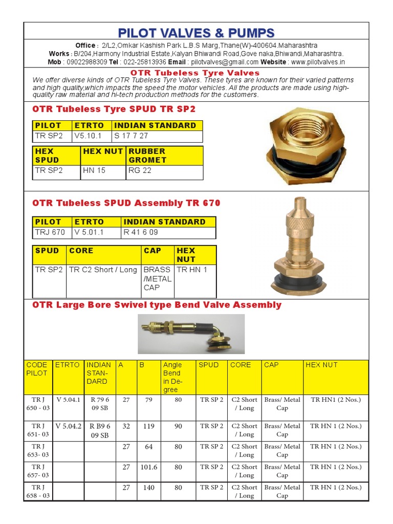 OTR Tubeless Tyre Valves & Assemblies | PDF