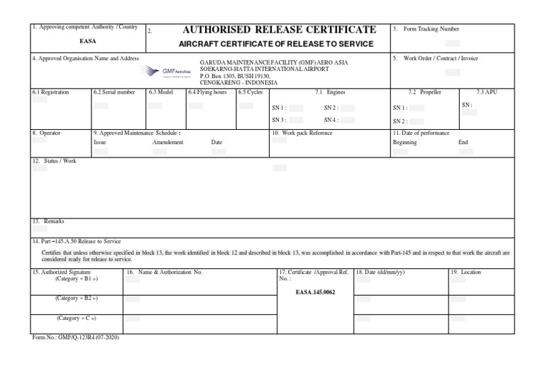 Authorised Release Certificate | PDF | Aerospace | Vehicles