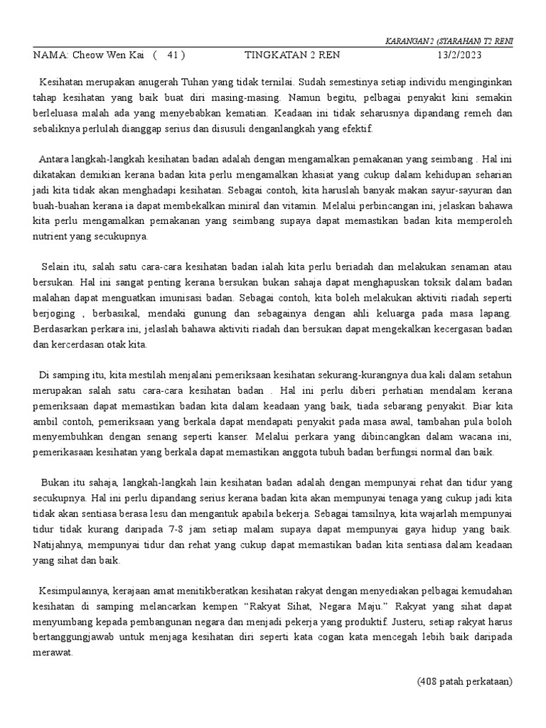 41 Karangan 3 (Kesihatan Badan) ) | PDF