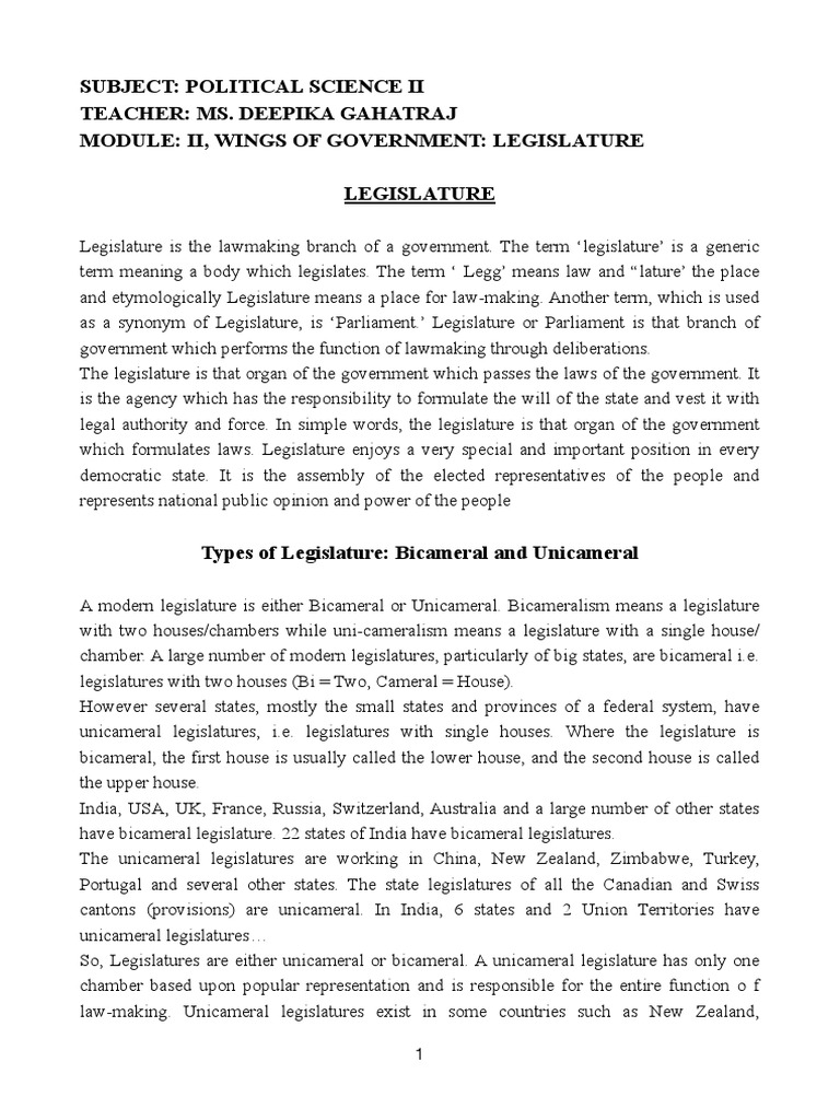 Subject: Political Science Ii Teacher: Ms. Deepika Gahatraj Module: Ii ...