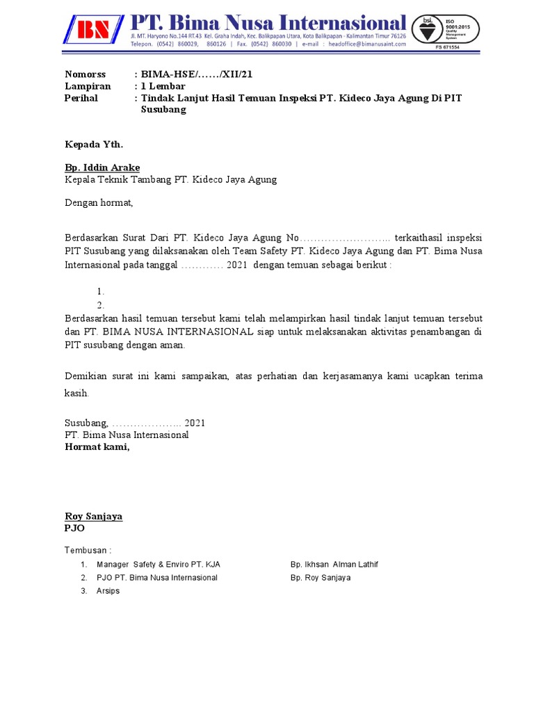 Tindak Lanjut Temuan Inspeksi KTT | PDF