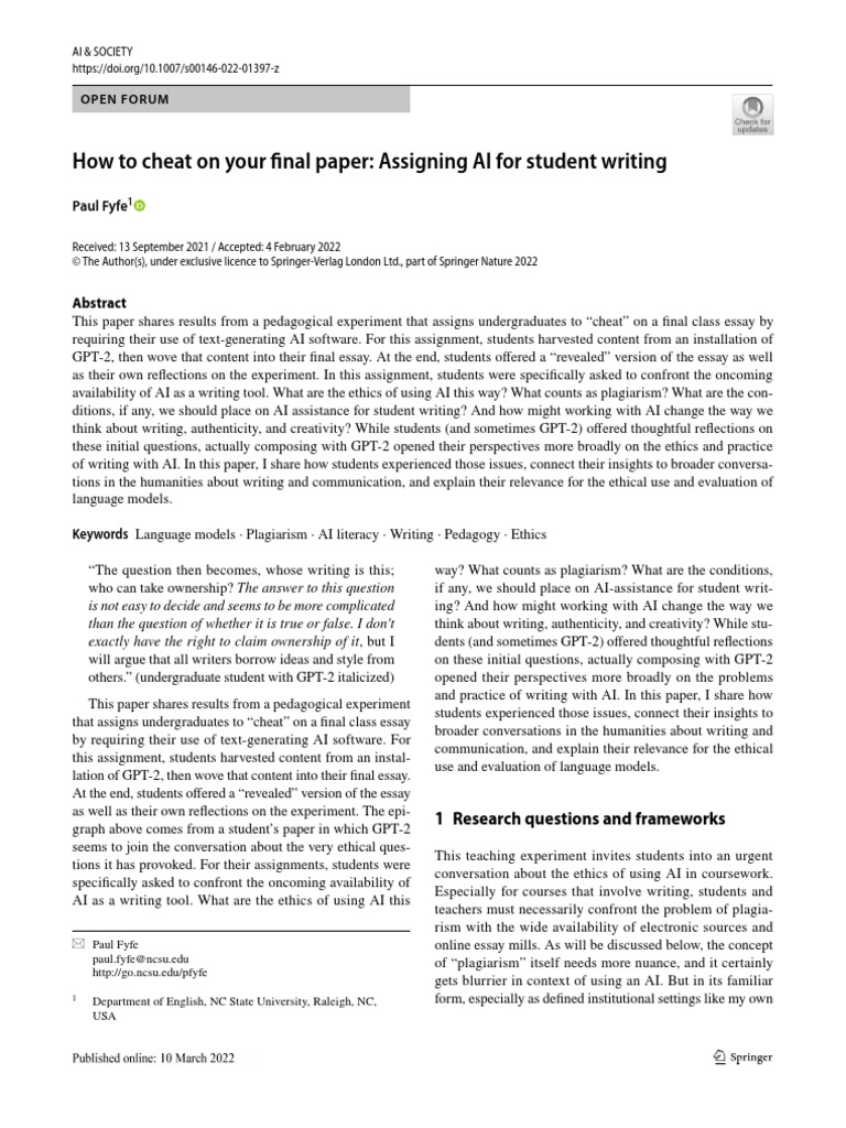 How To Cheat On Your Final Paper: Assigning AI For Student Writing ...