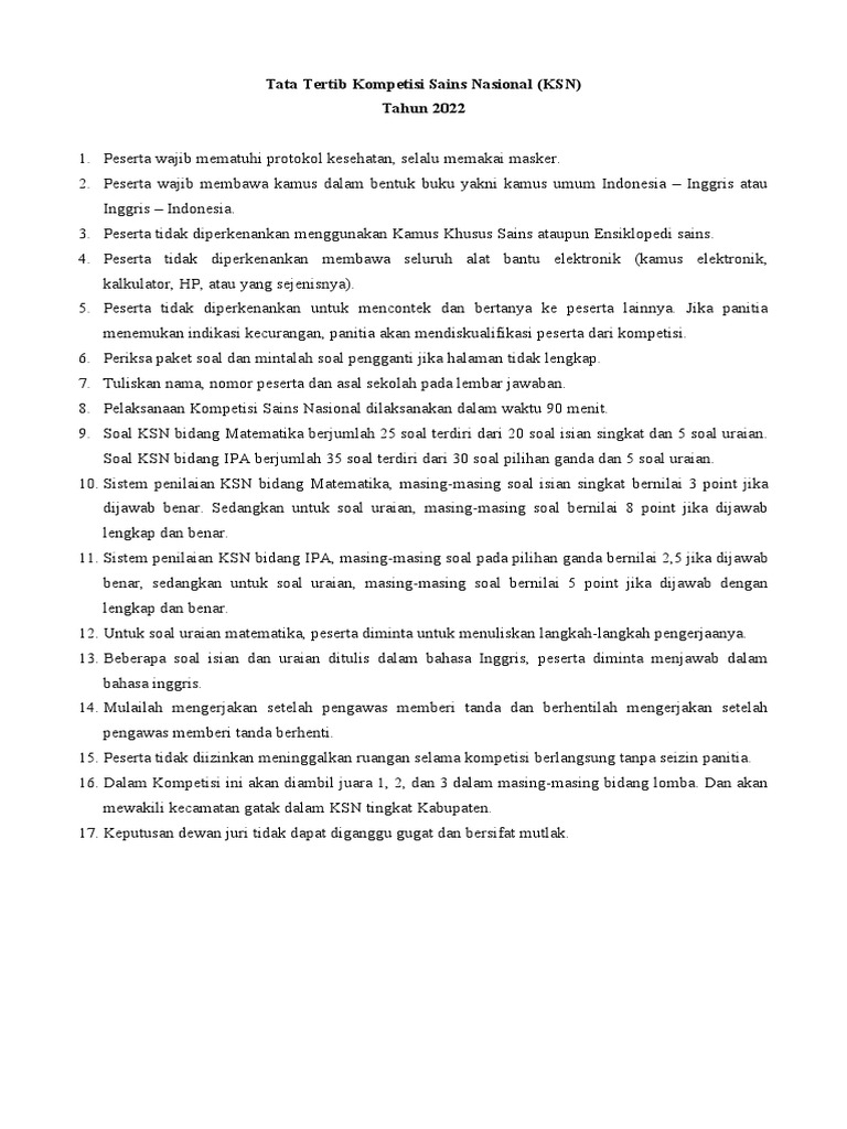 Tata Tertib Kompetisi Sains Nasional 2022 | PDF | Kesehatan Holistik ...