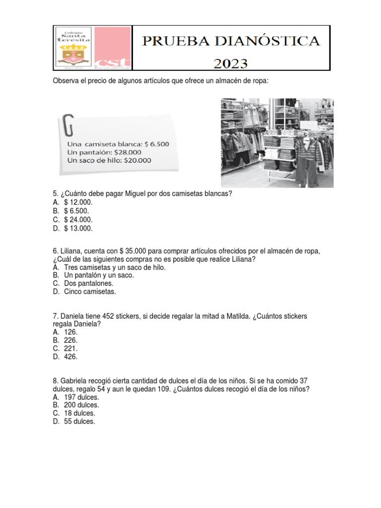 PRUEBA DIAGNÓSTICA 5°-6°. Hoja Sola | PDF