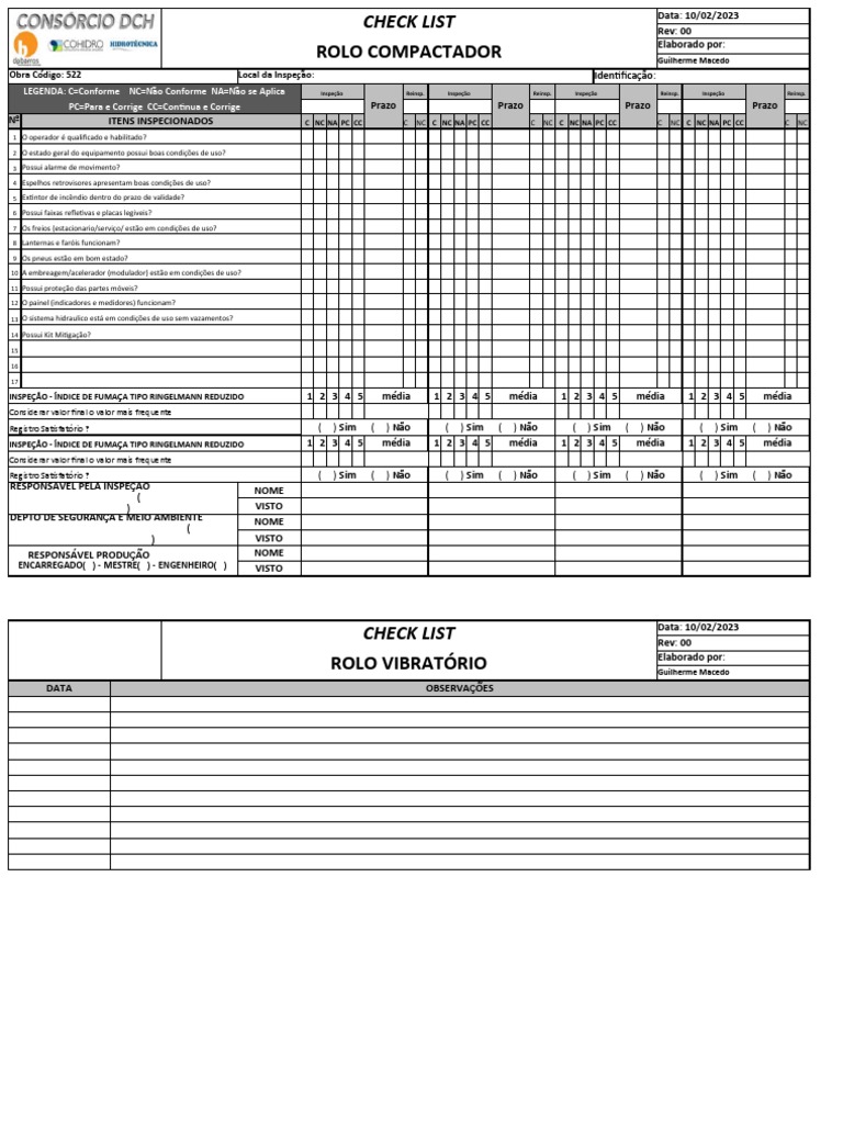 Check List Rolo Compactador | PDF