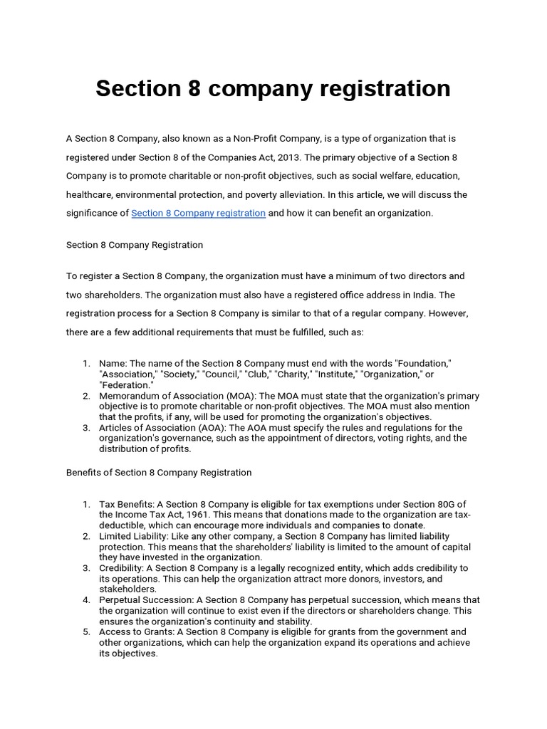 Section 8 Company Registration Guide | PDF | Charitable Organization ...