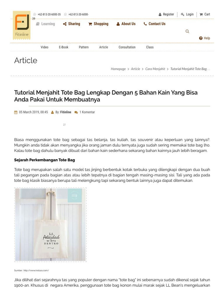 Tutorial Menjahit Tote Bag Lengkap Dengan 5 Bahan Kain Yang Bisa Anda Pakai Untuk Membuatnya PDF ...