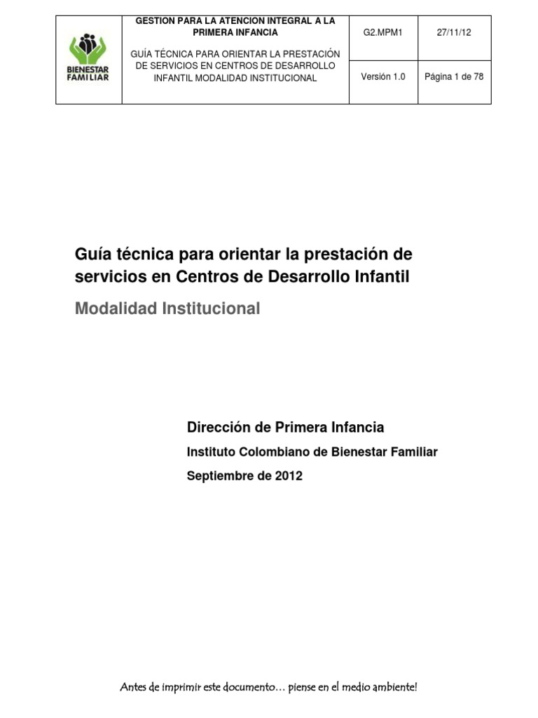 Anexo 2 Guia Tecnica Cdi Institucional | PDF | Educación de la primera infancia | Infancia