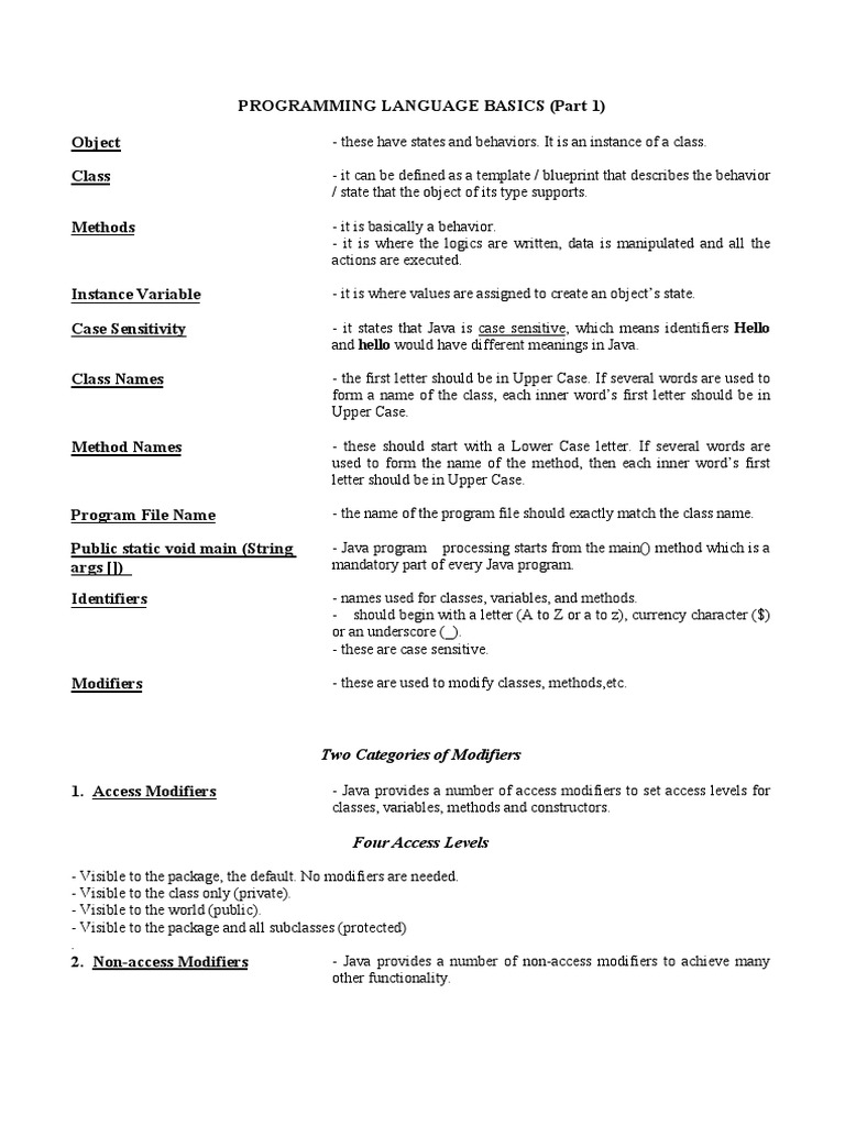 Programming Language Basics Part 1 Pdf Method Computer Programming Programming 