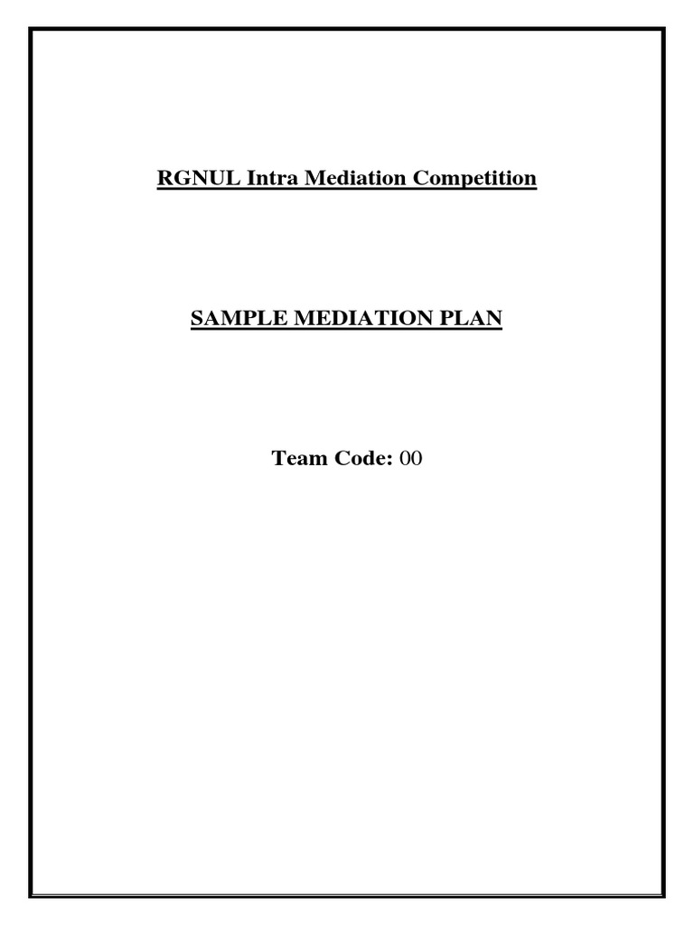 Sample Mediation Plan | PDF | Lawsuit | Civil Law (Legal System)