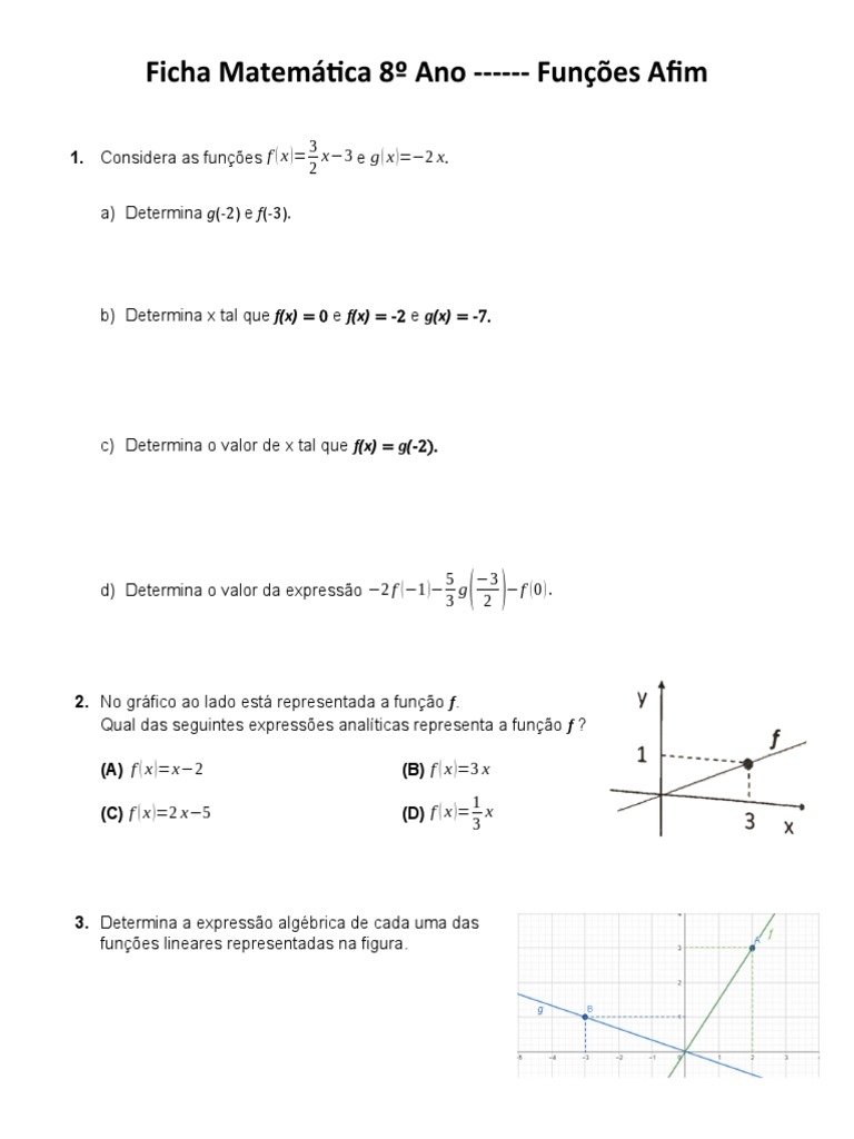 Funções Afim: Exercícios 8º Ano | PDF | Sistema de coordenada ...
