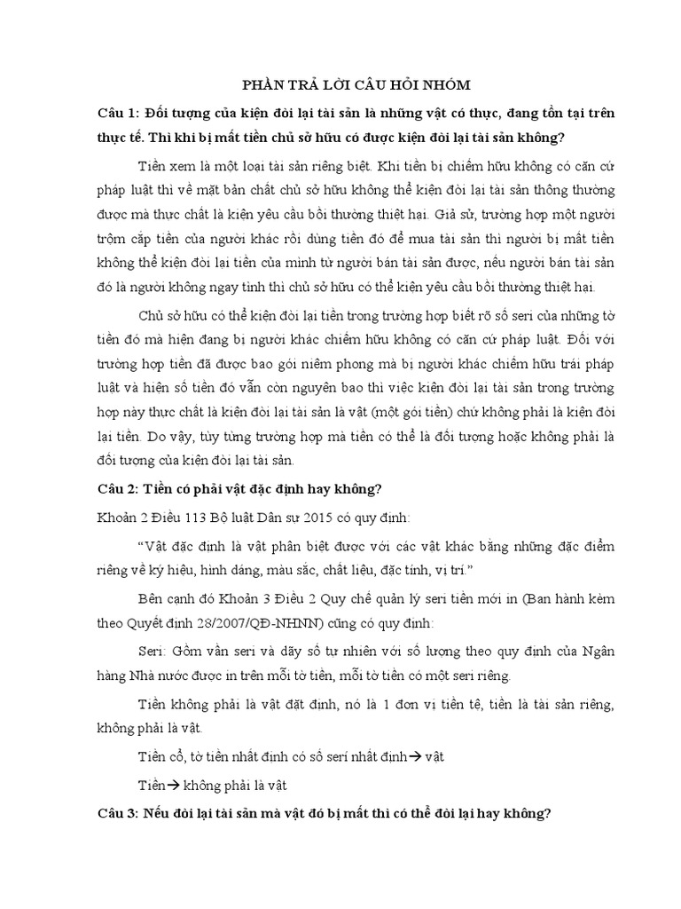 Phần trả lời câu hỏi của nhóm 4 - DS2 - Thứ 5 (t3,4,5) | PDF