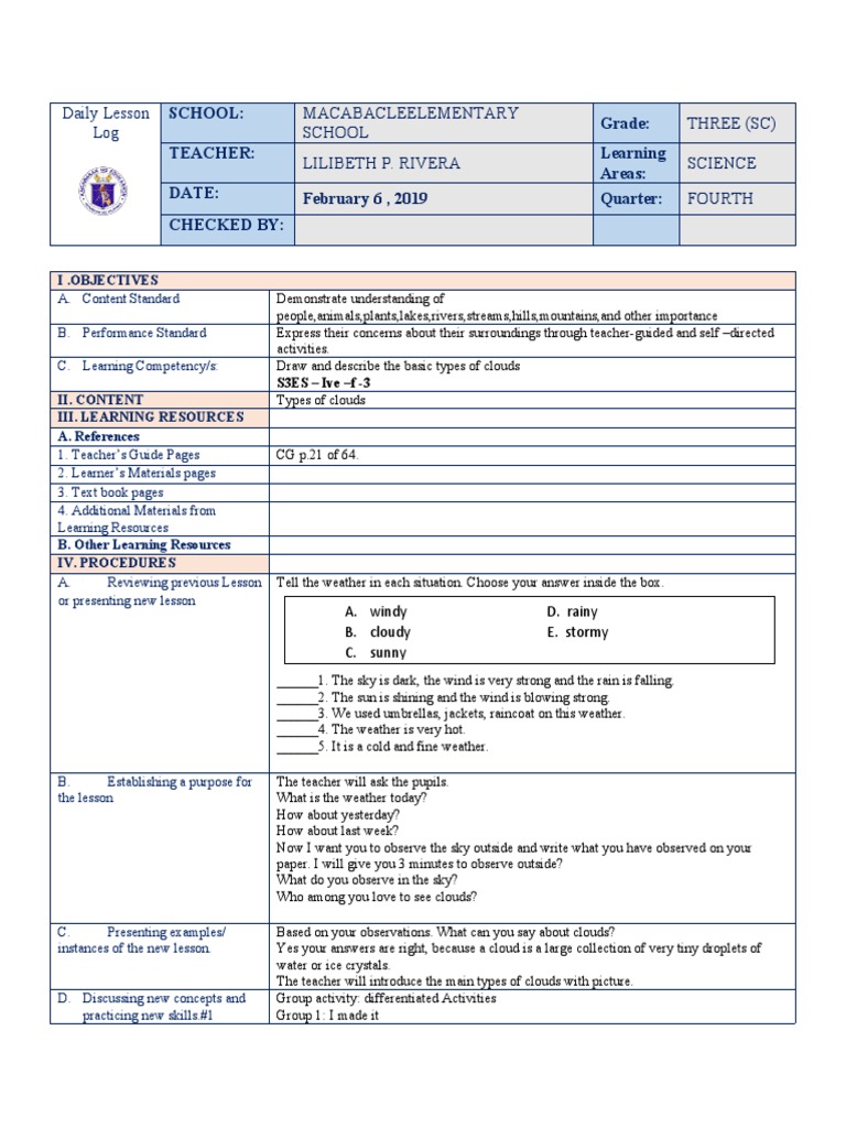 Grade 3 COT Science Q4 | PDF | Cloud | Behavior Modification