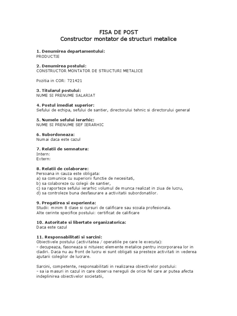 Constructor Montator de Structuri Metalice | PDF