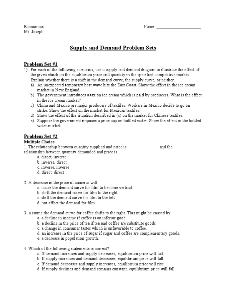 Supply and Demand College Problem Sets | PDF | Demand | Supply And Demand