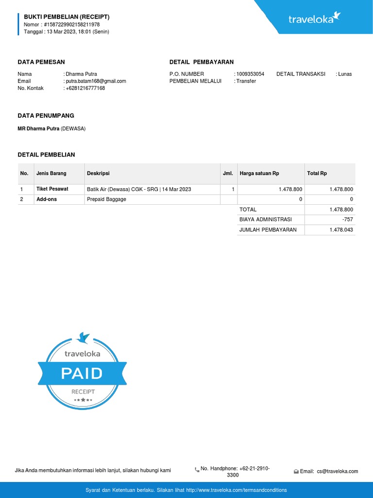 Dharma Putra-Tiket-Traveloka | PDF