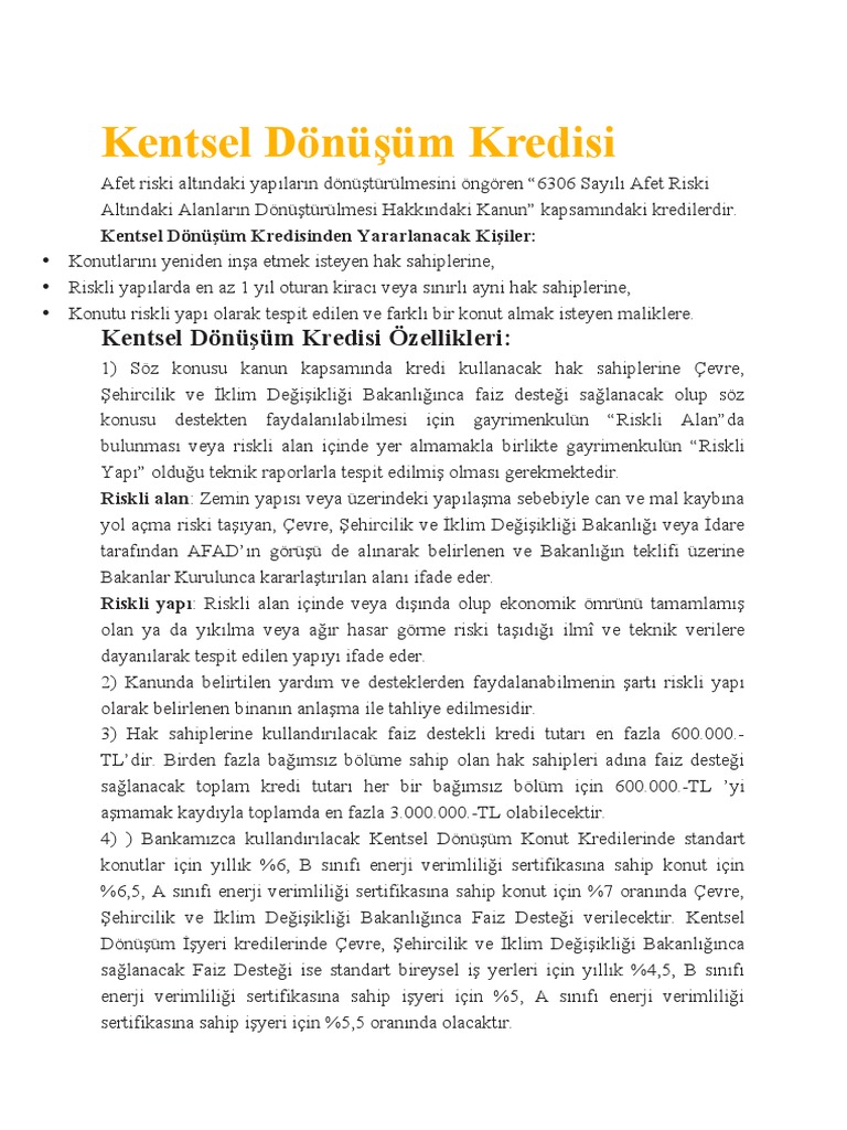 Kentsel Dönüşüm Kredisi | PDF