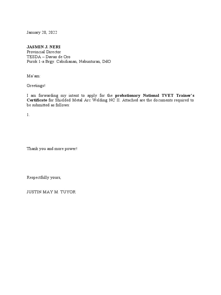 Application for NTTC in Welding NC II | PDF